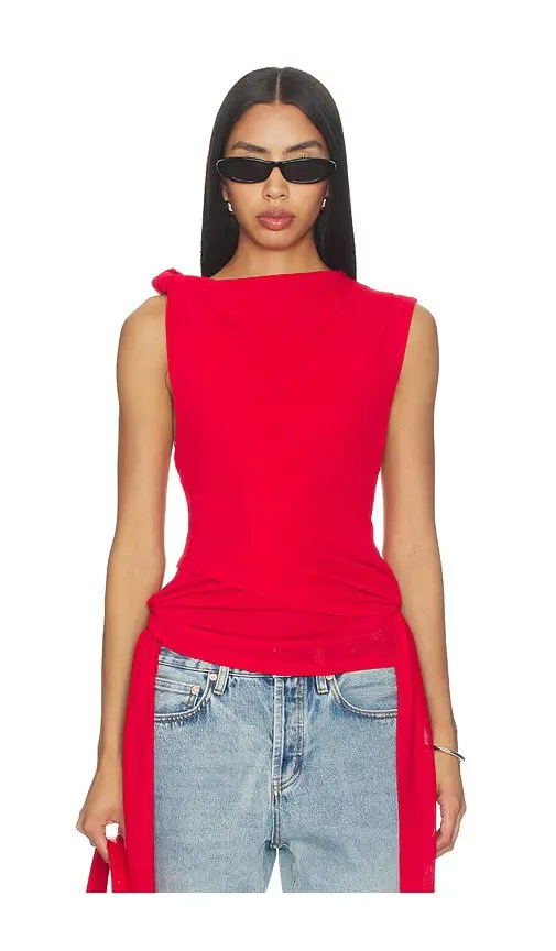 GANNI Marl Mesh Tie Knot Tank Top - Goji Berry