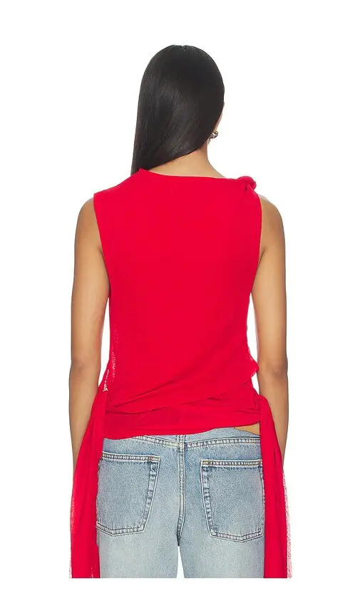 GANNI Marl Mesh Tie Knot Tank Top - Goji Berry