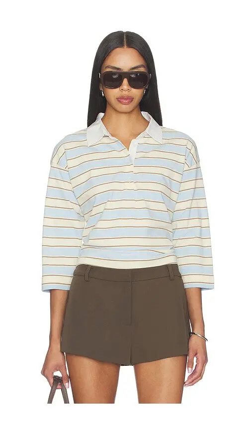 PERFECTWHITETEE Cotton Rugby Polo - Powder Blue Stripe