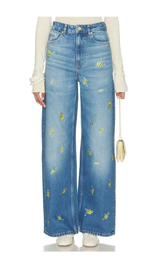 GANNI Printed Flower Denim Lari Jeans - Light Blue Vintage