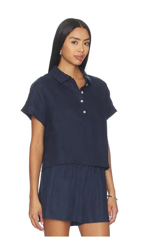 PERFECTWHITETEE Linen Quarter Button Down Collared Tee