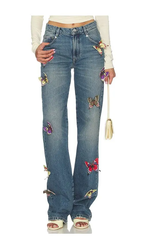 Blumarine Butterfly Boyfriend Jean - Ice Blue