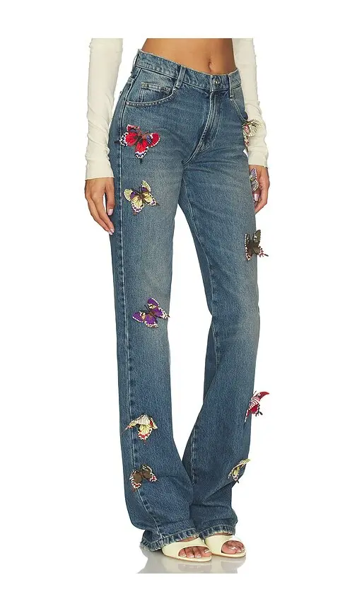 Blumarine Butterfly Embellished Boyfriend Jeans