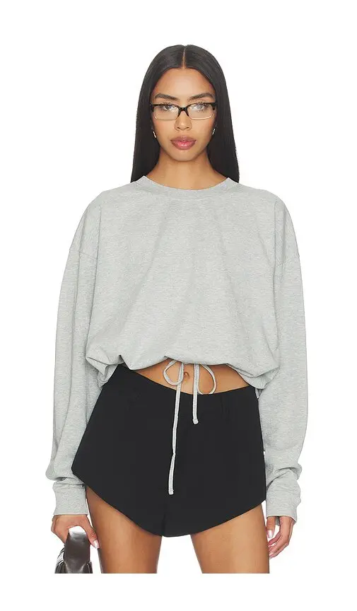 ST. AGNI Drawstring Long Sleeve Top - Light Grey Marle