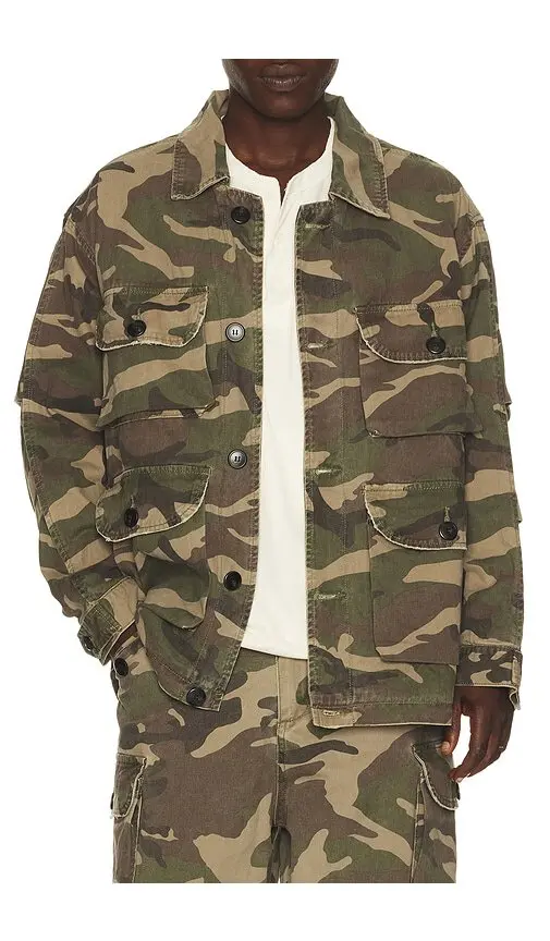FOUND Camouflage Twill Utility Cargo Jacket - Washed Woodland