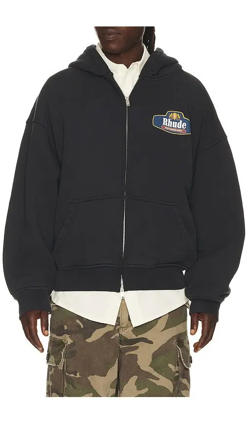 Rhude Racing Crest Zip Up Hoodie - Vintage Black & Navy