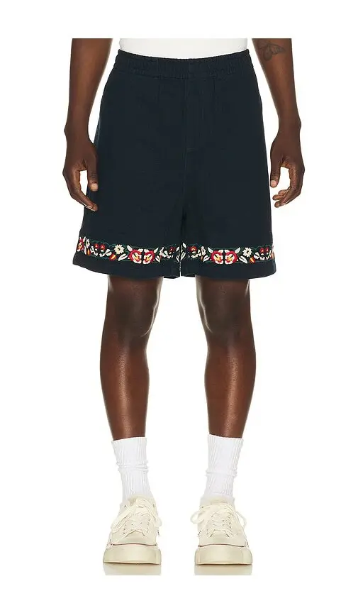 FOUND Floral Embroidery Twill Shorts - Navy