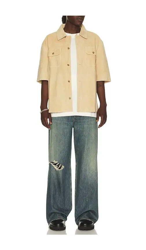 FOUND Suede Short Sleeve Camp Shirt