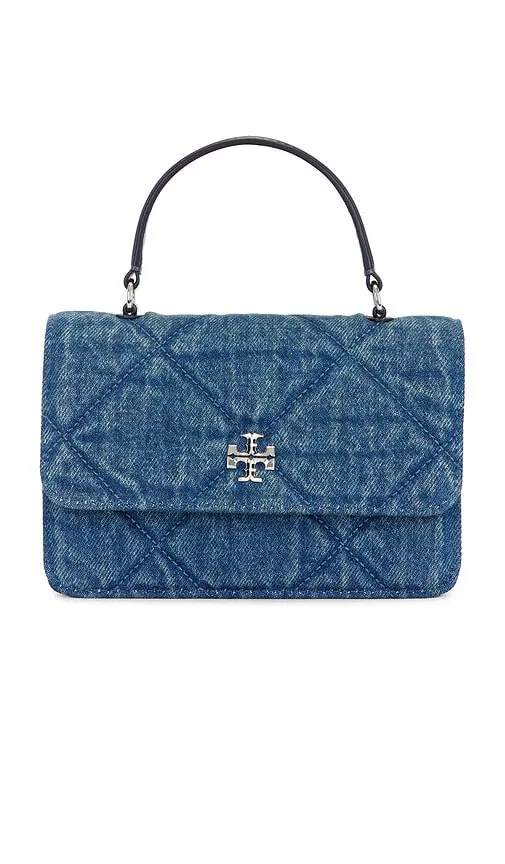Tory Burch Kira Diamond Quilt Denim Mini Top Handle Chain Wallet