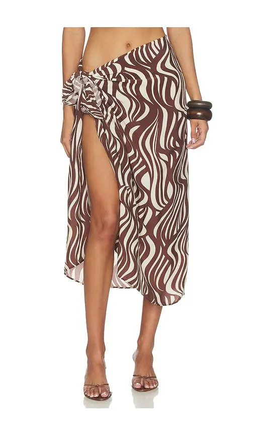 Enza Costa Sarong In Brown - Wave Print