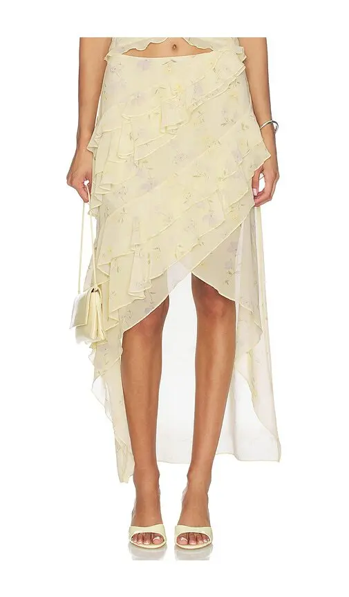 Tularosa Cecilia Maxi Skirt In Lemon - Pale Yellow Floral