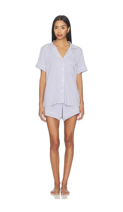 Eberjey Gisele Relaxed Short Pajama Set In Lavender - Lavender Dust & Ivory