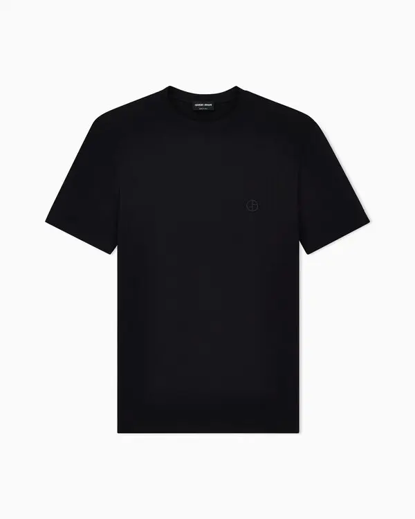 Giorgio Armani Asv Crew-neck T-shirt In Stretch Viscose Jersey With Embroidery - Black
