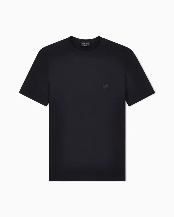 Giorgio Armani Asv Crew-neck T-shirt In Stretch Viscose Jersey With Embroidery - Black