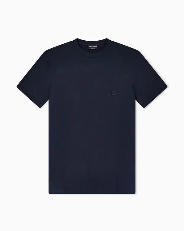 Giorgio Armani Asv Crew-neck T-shirt In Stretch Viscose Jersey With Embroidery - Navy Blue