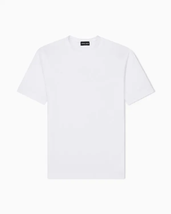 Giorgio Armani Asv Crew-neck T-shirt In Stretch Viscose Jersey With Embroidery - White