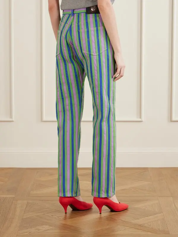 Versace Striped Paneled Mid-rise Straight-leg Jeans
