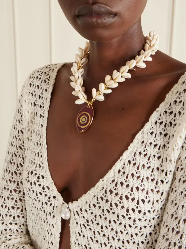 Tohum Design Gold-plated Seashell And Ceramic Necklace