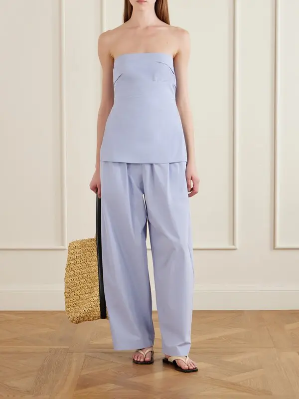 ST. AGNI Strapless Cotton-blend Top - Blue