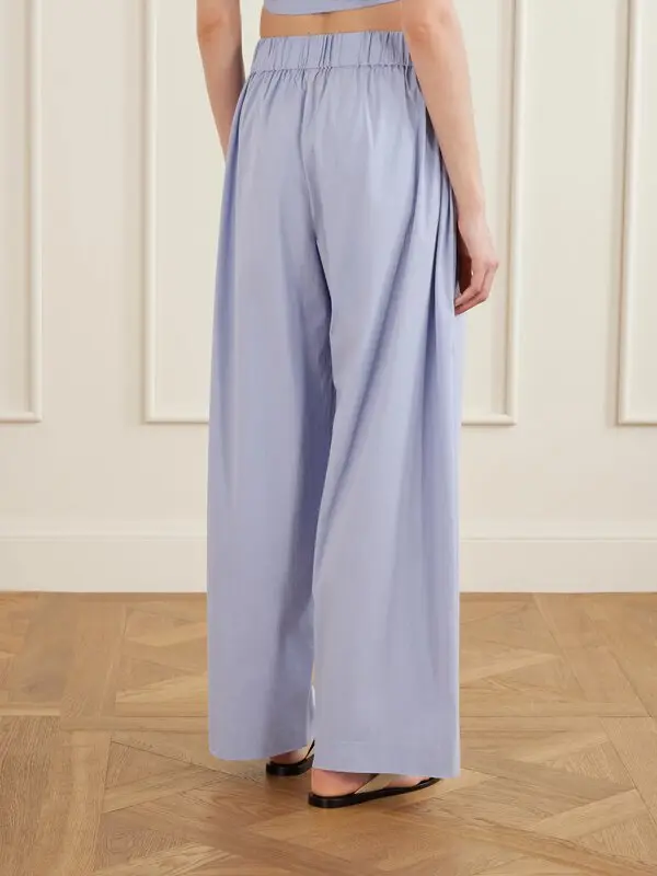 ST. AGNI Everyday Cotton-blend Poplin Wide-leg Pants - Blue