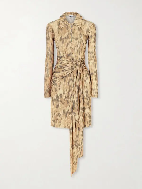 GANNI Marl Printed Mesh Midi Dress - Neutrals