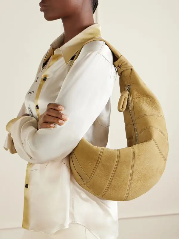 LEMAIRE Fortune Croissant Paneled Nubuck Shoulder Bag - Brown