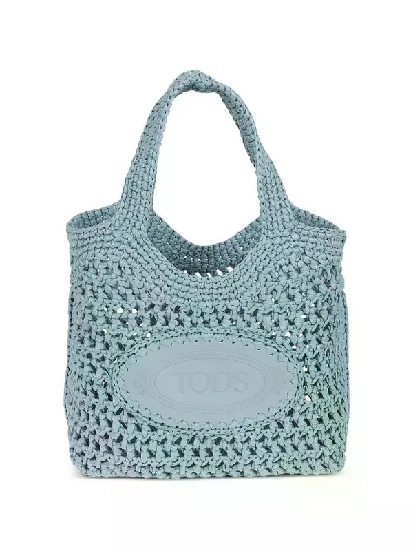 TOD'S Crochet-knit Logo-patch Tote Bag - Blue