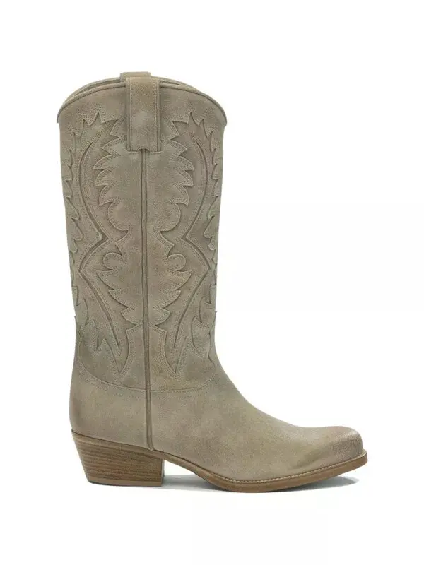 Sartore Embroidered Suede Western Boots - Neutrals