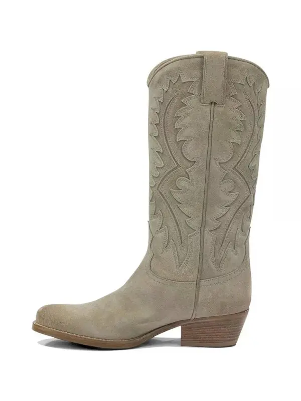 Sartore Embroidered Suede Western Boots - Neutrals