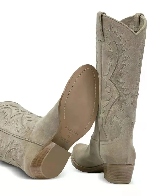 Sartore Embroidered Suede Western Boots - Neutrals