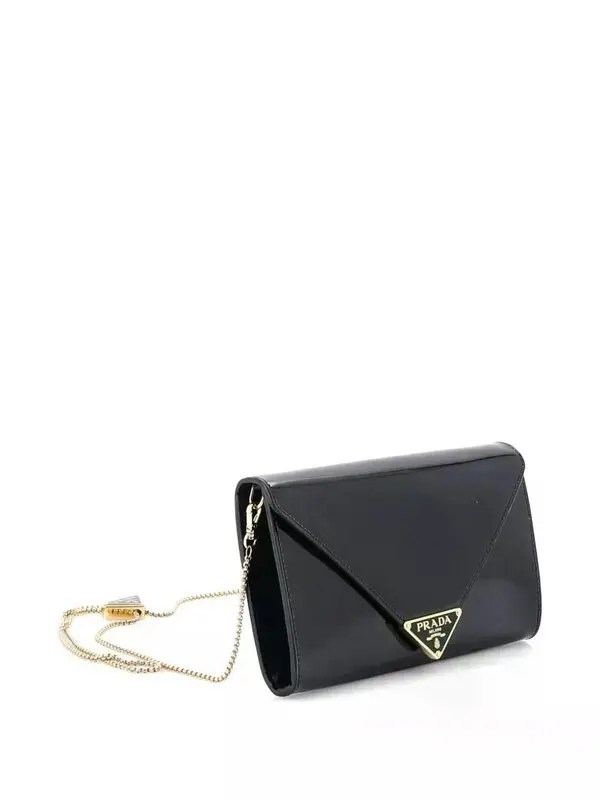 Prada Triangle Logo Envelope Chain Mini Clutch - Black