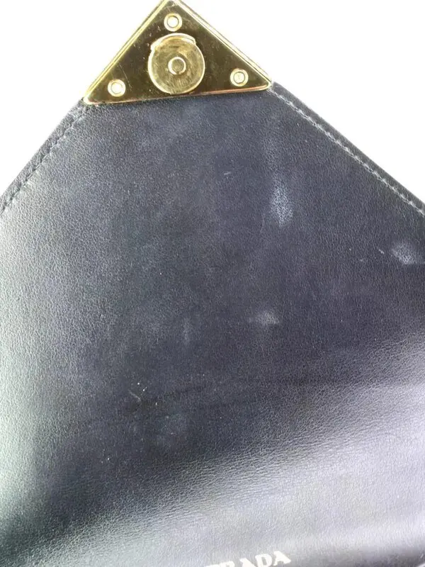 Prada Triangle Logo Envelope Chain Mini Clutch - Black