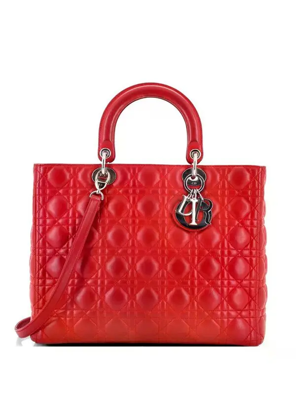 Dior Lady Large Tote Bag Cannage Quilt Lambskin - Red