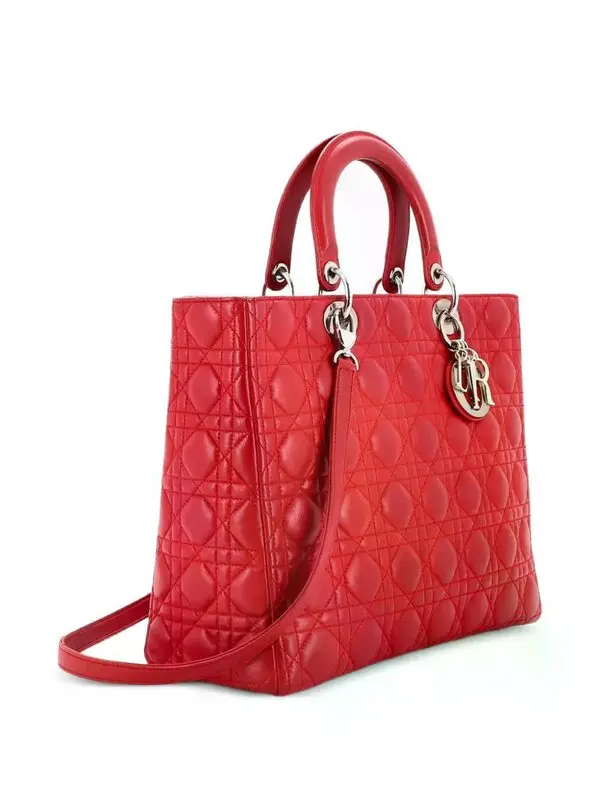 Dior Lady Large Tote Bag Cannage Quilt Lambskin - Red