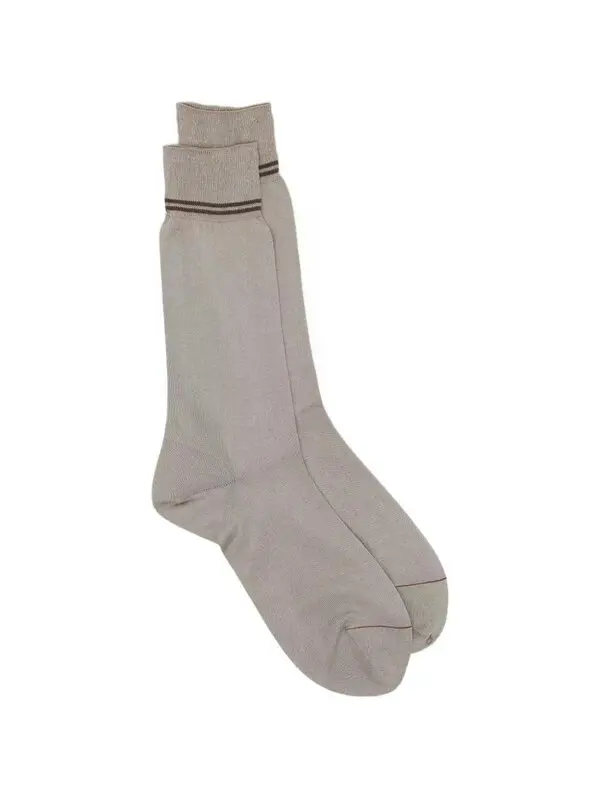 Zegna Stripe-detail Ribbed-cuff Socks - Neutrals