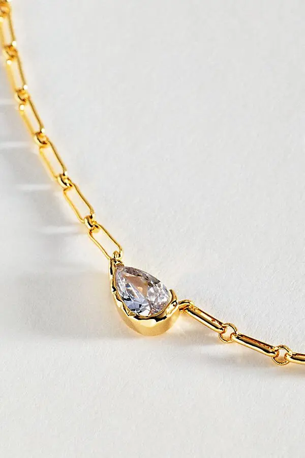 Anthropologie Bezel Crystal Paperclip Chain Necklace