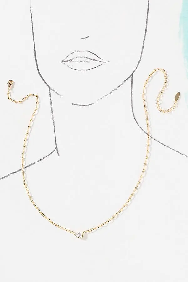 Anthropologie Bezel Crystal Paperclip Chain Necklace