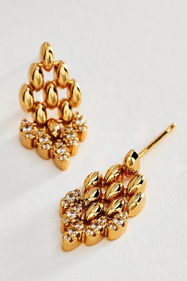 Anthropologie Textured Crystal Post Earrings - Gold