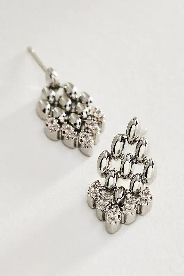 Anthropologie Textured Crystal Post Earrings - Silver