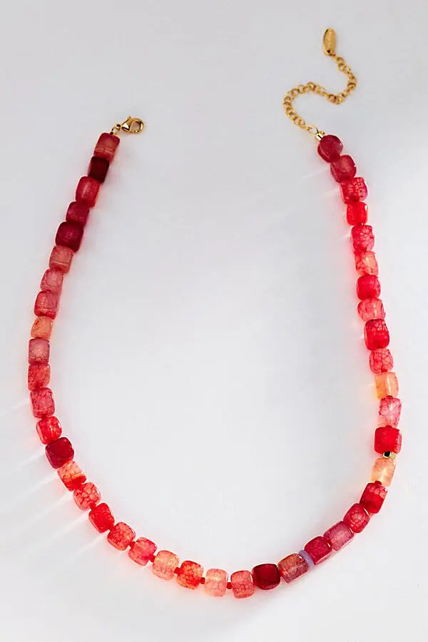 Anthropologie Citrus Beaded Necklace - Coral