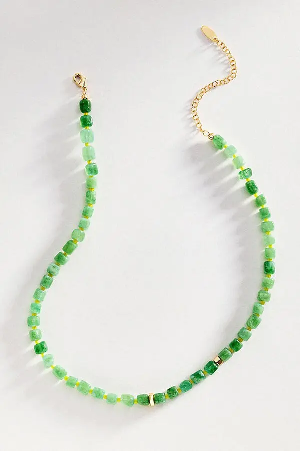 Anthropologie Citrus Beaded Necklace - Lime
