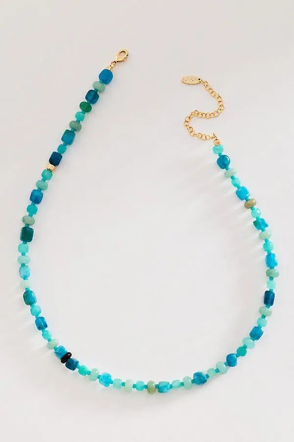 Anthropologie Beaded Necklace With Cubic Zirconia - Turquoise