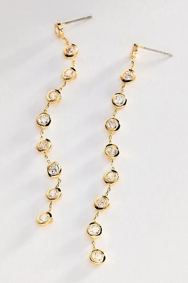 Anthropologie Bezel Crystal Drop Earrings - Gold