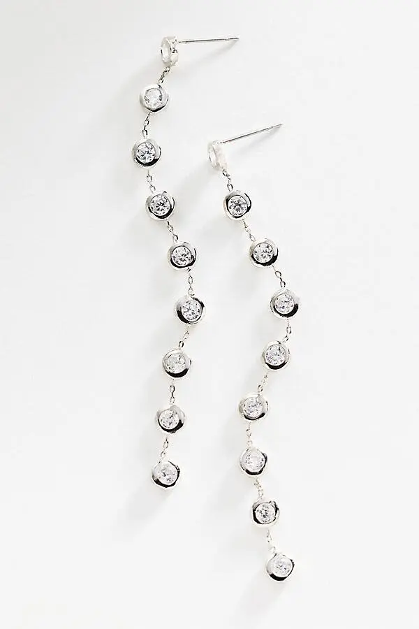 Anthropologie Bezel Crystal Drop Earrings - Silver