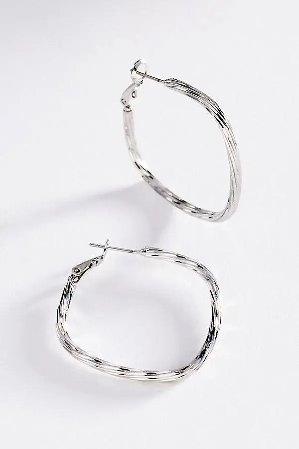 Anthropologie Square Textured Hoop Earrings - Silver