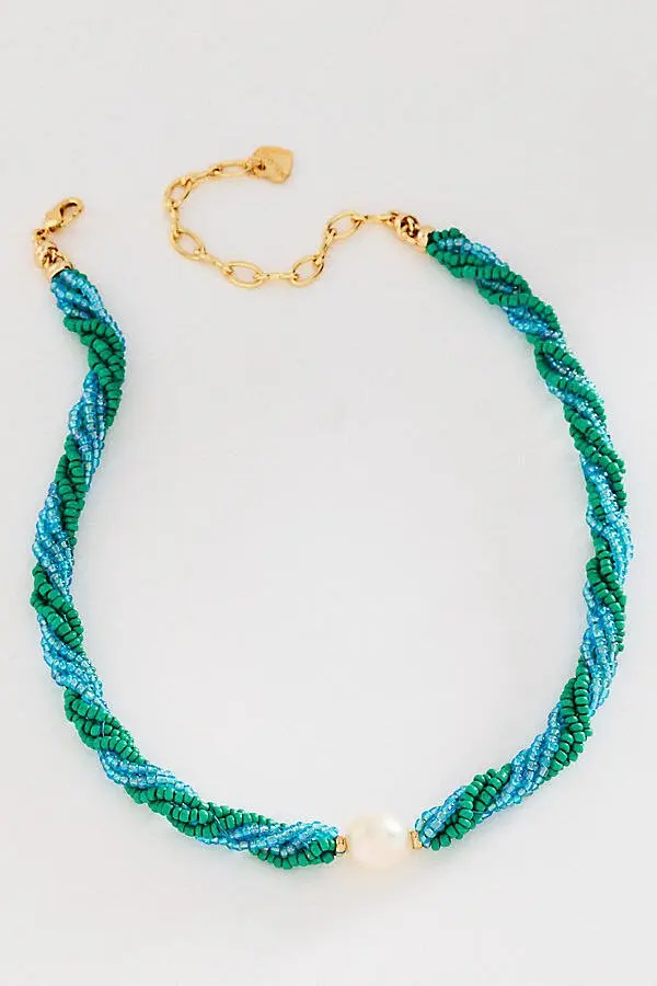 Anthropologie Twisted Beaded Pearl Necklace - Turquoise