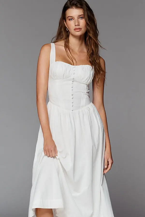 Moon River Cotton Corset-style Midi Dress - White