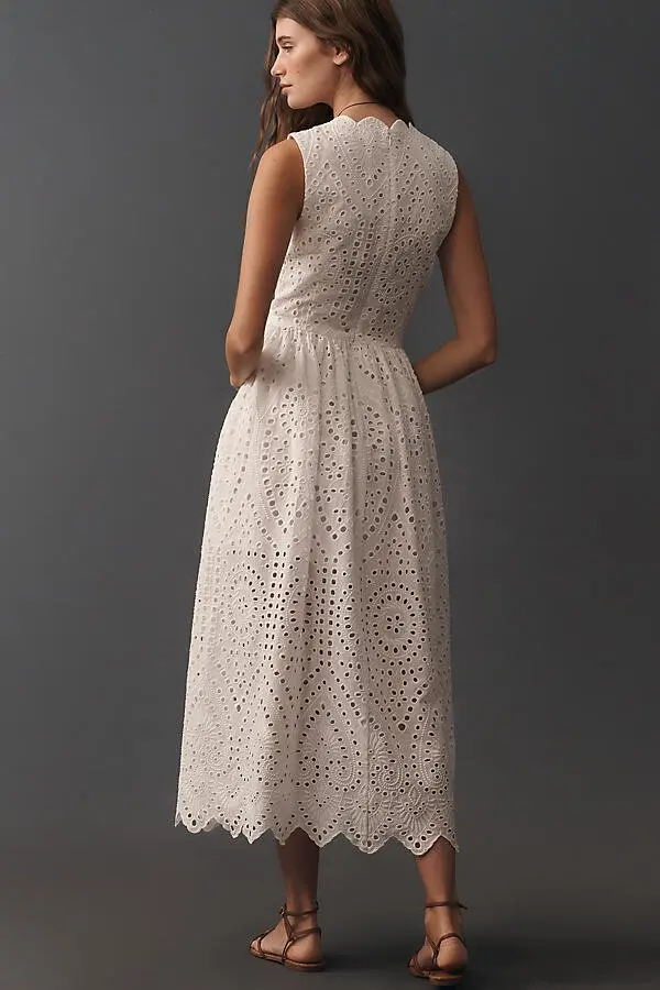 Avec Les Filles Cotton Eyelet Midi Dress