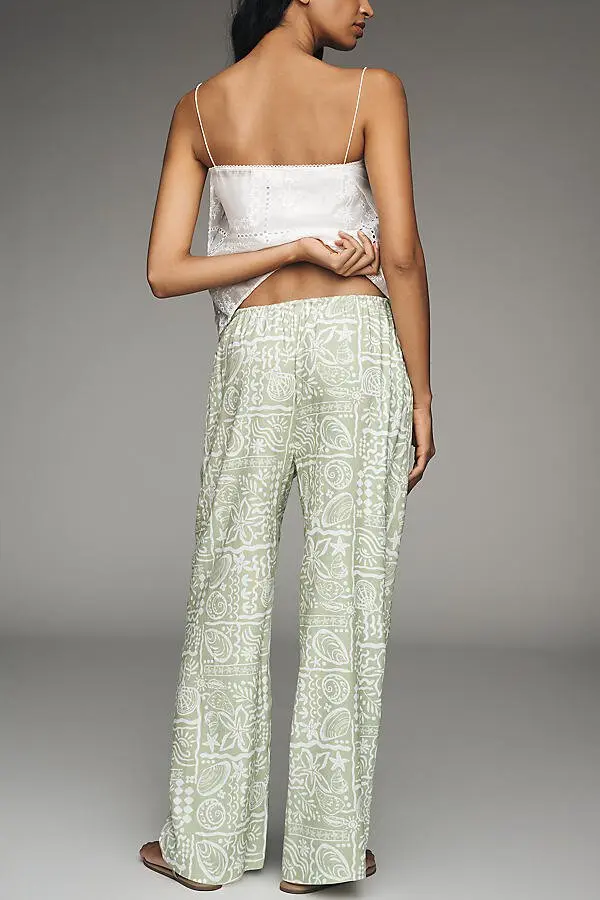EN ELLY Patterned Wide-leg Pull-on Pants