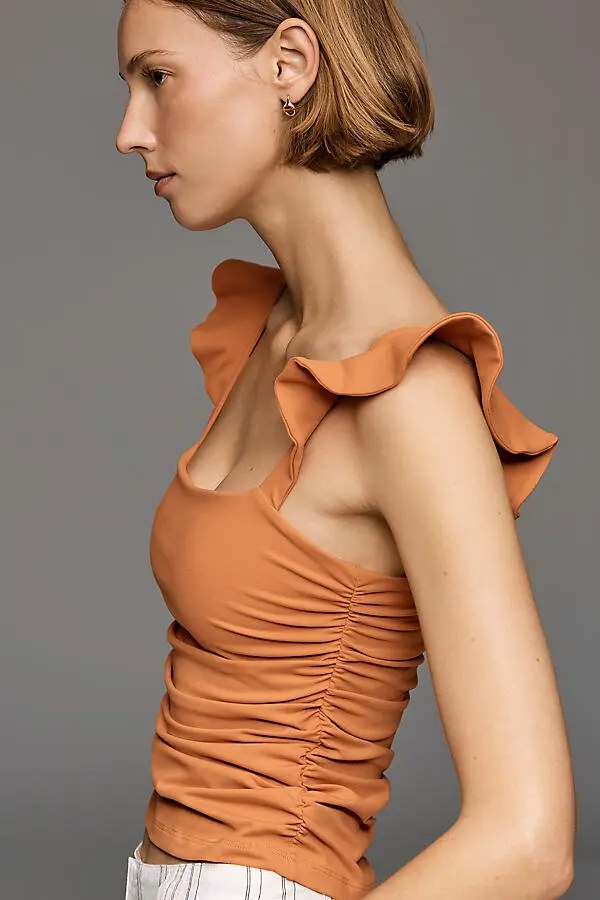 Susana Monaco Ruched Flutter-sleeve Top - Mango